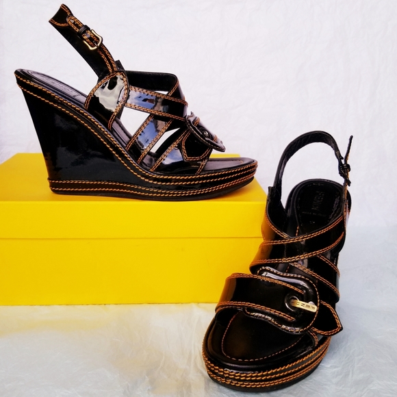 Fendi | Shoes | Fendi Patent Leather Wedge Sandals | Poshmark